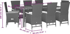 9dílný zahradní jídelní set s poduškami černý polyratan 3277516