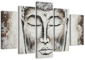 Obraz na plátně pětidílný Buddha Grey Zen Spa - 200x100 cm