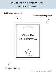 Samolepka na kořenky PAPRIKA LAHŮDKOVÁ průhledná 3 × 4 cm základní písmo