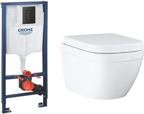 Set záchodová mísa Grohe Euro Ceramic 39554000, podomítkový WC modul se splachovacím tlačítkem Grohe Solido 38811KF0