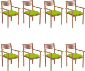 vidaXL Stohovatelné zahradní židle s poduškami 8 ks masivní teak [3072617] Barva: Jasně zelená