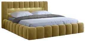 Manželská postel 160 cm Luxa (hořčicová) (s roštem, úl. prostorem a LED). 1041563