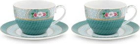 Pip Studio Blushing Birds 2ks cappuccino hrnků 280ml s talířky, modrá