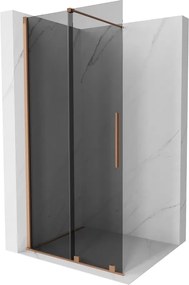 Mexen Velar, sprchová zástěna s posuvnými dveřmi Walk-in 100 x 200 cm, 8mm šedé sklo, měděná matná, 871-100-000-43-65