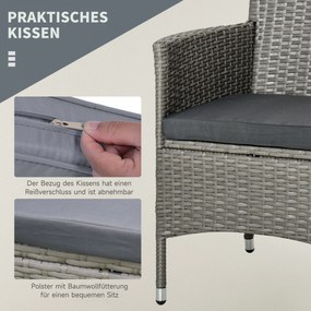 Souprava zahradního nábytku Outsunny Poly Rattan, venkovní lounge nábytek na balkon pro 2 osoby, 3-dílná sedací souprava, 2 křesla, stůl a polstry, z…