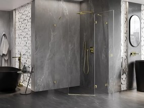Mexen Lunar, výklopný pětiúhelníkový sprchový kout pravý 90 x 100 cm, 8mm čiré sklo, zlatý profil, 831-090P-100L-50-00-P