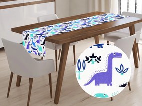 Biante Dětský bavlněný běhoun na stůl Sandra SA-111 Dinosauři na bílém 20x140 cm