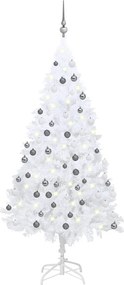 vidaXL Umělý vánoční stromek s LED a sadou koulí zelený 180 cm PVC [3077713] Barva: Bílo-šedá
