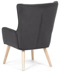 Křeslo ušák potah šedá manšestrová látka dřevěné nohy masiv AK-314 GREY2