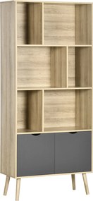 HOMCOM knihovní regál úložný regál skříň 6 polic rozměry 80D x 35Š x 180V cm přírodní a tmavě šedá