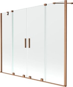 Mexen Velar Duo, 2-křídlová posuvná vanová zástěna 170 x 150 cm, 8mm čiré sklo, měděný matný profil, 896-170-000-02-65