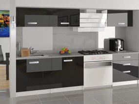 Kuchyňská linka Belini 180 cm černý lesk s pracovní deskou Laurentino