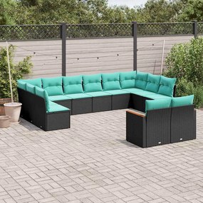 12dílná zahradní sedací souprava s polštáři černá polyratan 3226442
