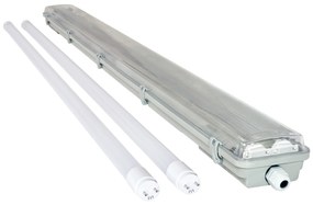 BERGE Prachotěsné svítidlo + 2x LED trubice High Lumen - T8 - 120cm - 18W - studena bílá - 4680Lm