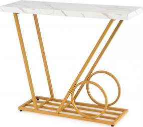 Costway Konzolový stolek 100 cm moderní s mramorovým vzhledem a bílým designem