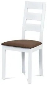 Autronic Dřevěná jídelní židle Jídelní židle, masiv buk, barva bílá, látkový hnědý potah (BC-2603 WT)