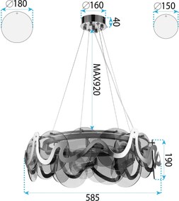 Toolight Závěsné stropní osvětlení APP1545-8CP zlatá kartáčovaná/šedá
