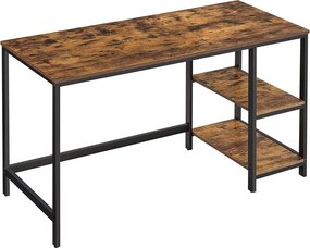 Počítačový stůl 140x60 cm, kancelářský stůl se 2 policemi na pravé nebo levé straně, hnědý-černý