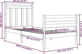 vidaXL Rám postele masivní dřevo 90 x 200 cm [3105304] Barva: Šedá