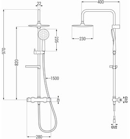 Mexen KX67 odkrytý sprchový set s dešťovou sprchovou hlavicí a termostatickou sprchovou baterií, Černá - 771506791-70