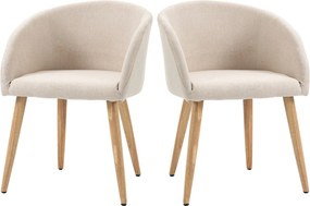 HOMCOM Sada 2 jídelních židlí - Skandinávský design - Zúžené skloněné nohy z kaučukového dřeva - Ergonomický potah s opěradlem a područkami v lnu béžo