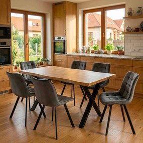 Vikio Jídelní set pro 6 osob 160x90 cm dub noha X šedá židle VJS236-6S-S