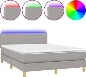 Box spring postel s matrací a LED světle šedá 140x190 cm textil 3133549