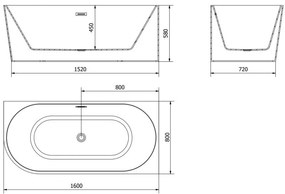 Mexen Mia, volně stojící rohová vana pravá 160 x 80 cm, bílá/černá, přepad broušený nikl, 52691608075P-97