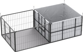 PawHut porodní ohrádka a výběh pro štěňata, 7 panelů, s pratelnou podložkou, 203 × 102 × 60 cm, černá (pro malé/střední psy) | Aosom
