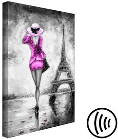 Obraz Růžová dáma v Paříži - silueta ženy procházející se u Eiffelovy věže
