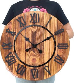 Velký dřevěný hodinový stroj Řím Farmhouse style Loftový Masivní číslice 49 Cm