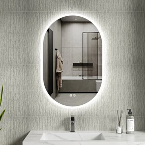 Erga Demi, oválné LED zrcadlo 60x90cm, 3 barvy světla, přední osvětlení, topná podložka proti zapaření, ERG-V01-Demi-6090-CL