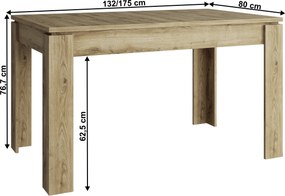 Rozkládací stůl, 132/175x80 cm, dub navarra, DORSI