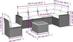 7dílná zahradní sedací souprava s poduškami černá polyratan 3224144