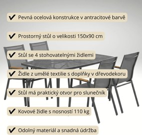 Vikio Zahradní jídelní kovový set pro 4 osoby V124T antracit