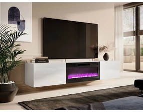 TV stolek Koda 200 s krbem, Barva: bílá / bílá lesk, Krb: černý