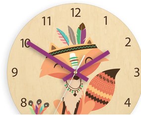M.Clock Nástěnné dětské dřevěné hodiny liška 30cm bříza