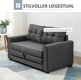 HOMCOM Rozkládací pohovka 2místná, rozkládací pohovka s funkcí spaní, lněný dotek, kaučukové dřevo, šedá, 147.5x75x85cm| Aosom