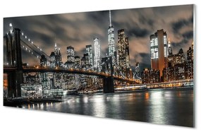 Obraz na skle Most v noci panorama 100x50 cm