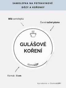 Samolepka na kořenky GULÁŠOVÉ KOŘENÍ bílá 5 cm tučné písmo