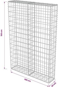 Gabionová zeď s víky z pozinkované oceli 100 x 20 x 150 cm 143579