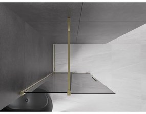 Mexen Velar, sprchová zástěna s posuvnými dveřmi Walk-in 85 x 200 cm, 8mm šedé sklo, zlatá lesklá, 871-085-000-43-50