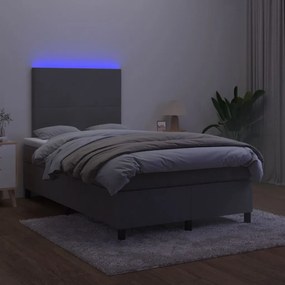 Box spring postel s matrací a LED tmavě šedá 120x200 cm samet 3135994