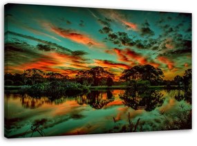Obraz na plátně Jezero Stromy Nebe Příroda - 90x60 cm