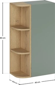 Závěsná koupelnová skříňka Aster 45 cm zelená/dub cremona