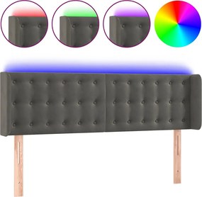 Čelo postele s LED tmavě šedé 147 x 16 x 78/88 cm samet 3123719