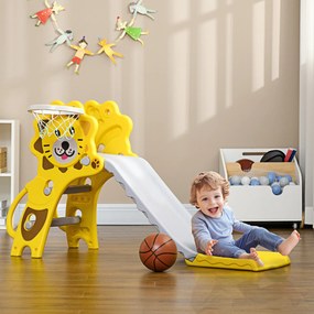 AIYAPLAY Dětská skluzavka 3 v 1 pro děti ve věku 18 až 36 měsíců se 2 schody, 1 košem na basketbal a zvířecím motivem pro vnitřní použití 131x50x74 c…