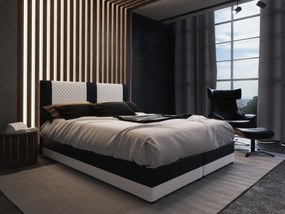 Manželská postel Boxspring 140 cm Pecos Comfort (ekokůže + bílá + černá) (s matrací a úložným prostorem). 1056264