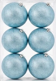 Sada vánočních ozdob světle modrá glitter 10 cm plastová koule, balení 6 ks