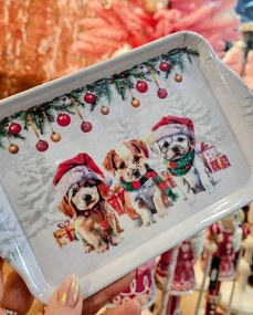 Bílý melaminový tácek s pejsky Cute Puppies - 13*21 cm